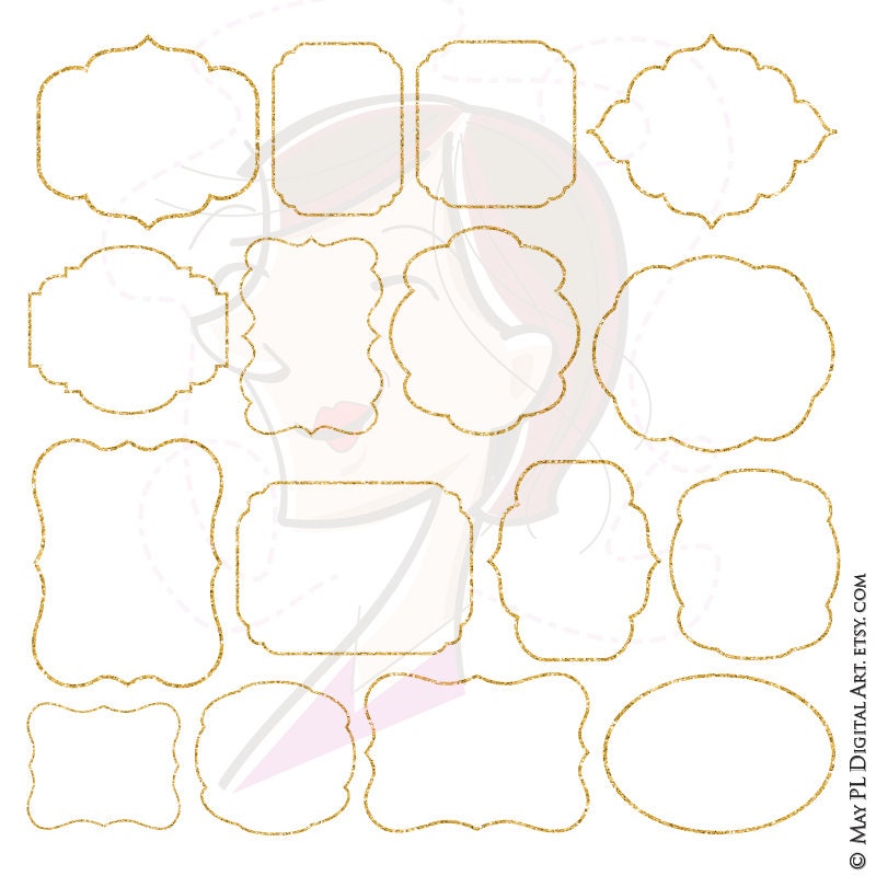 Glitter Frame Gold Clipart Set LARGE 10 Inch Jpeg Png Files Digital ...