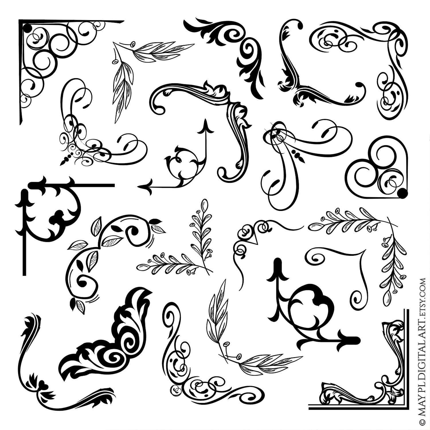 Decorative Border Corners Clip Art Set Flourish Calligraphy - Etsy Finland
