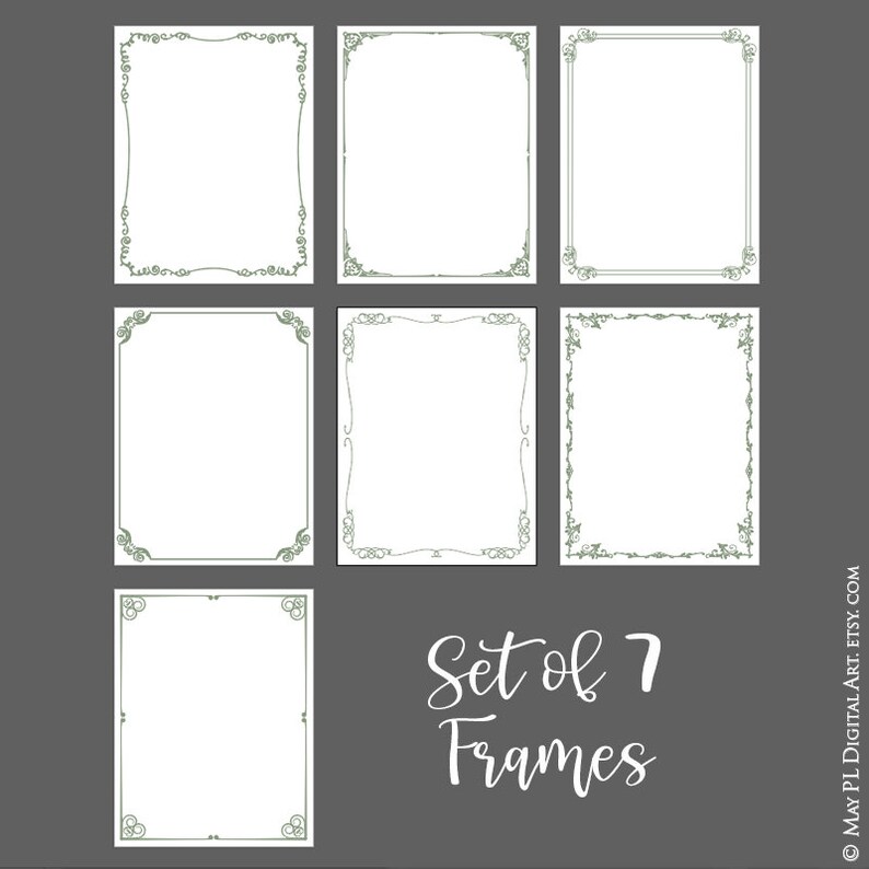 Sage Green Fancy Page Borders - Vintage 8x11 Digital Frames Curly ...