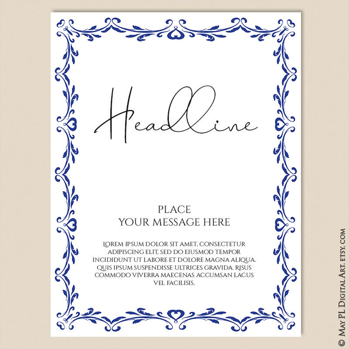 Vintage Leaf Blue Border Unique Foliage Frames Designs Commercial Use ...