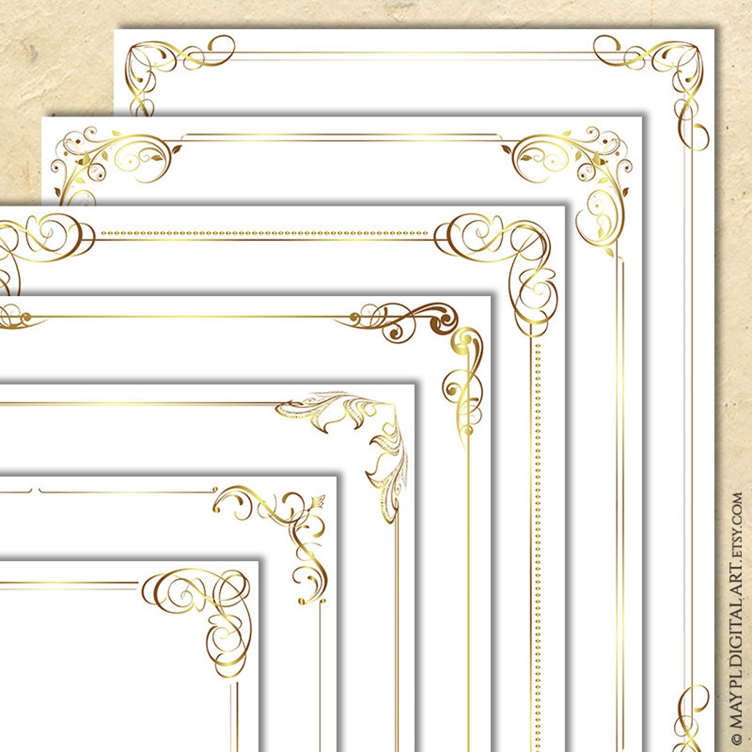 Gold Border Corners Digital Frame Clipart, Foliage Flourish Designs ...