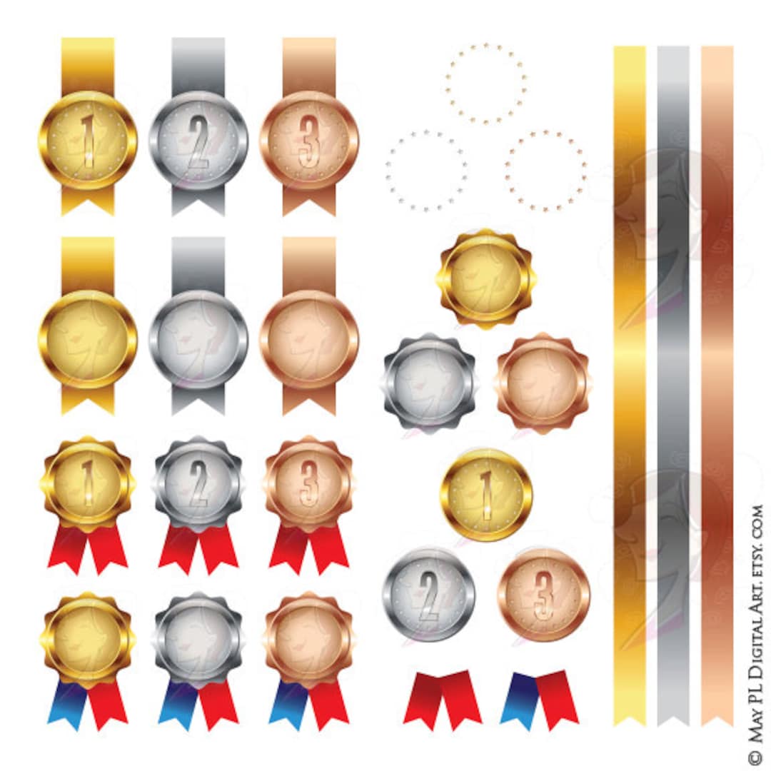 Olympics Medals Gold Silver Bronze Winner Champion Blank Medal Ribbon ...