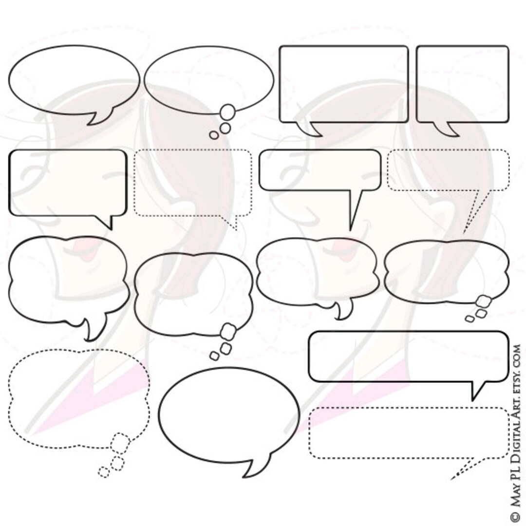 Speech Bubbles Clipart Thought Bubble Digital Vector Frame Scrapbook ...