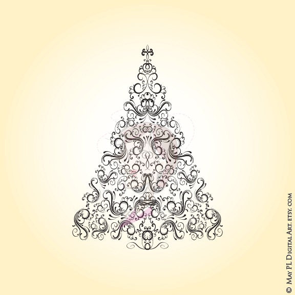 Christmas Tree Clipart Retro Ornaments Vintage Digital Clip - Etsy