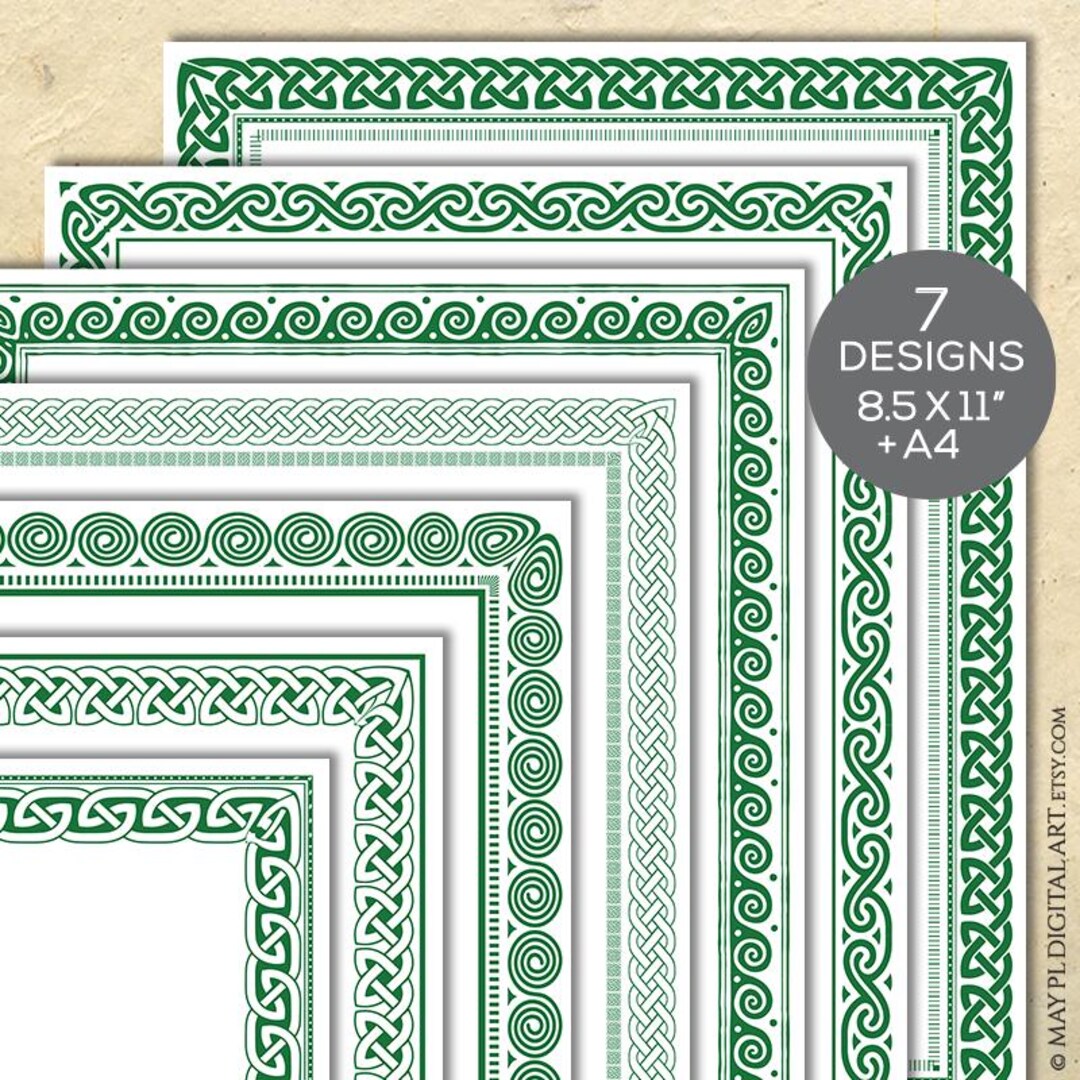 Green Celtic Knots 8x11 and A4 Borders, Certificate Frames Clipart ...