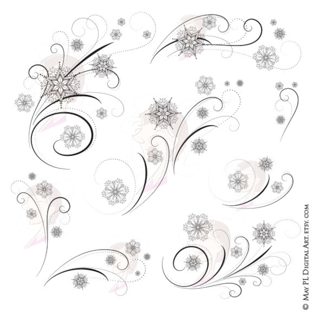 Snowflake Clipart Flourish - Winter Designs for Winter Wedding ...