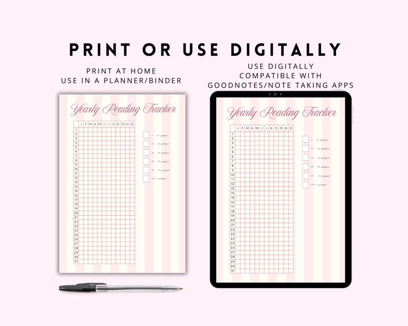 Yearly Reading Tracker Printable | Book Log Journal Insert (digital ...