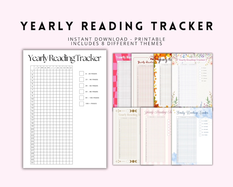 Yearly Reading Tracker Printable | Book Log Journal Insert (digital ...