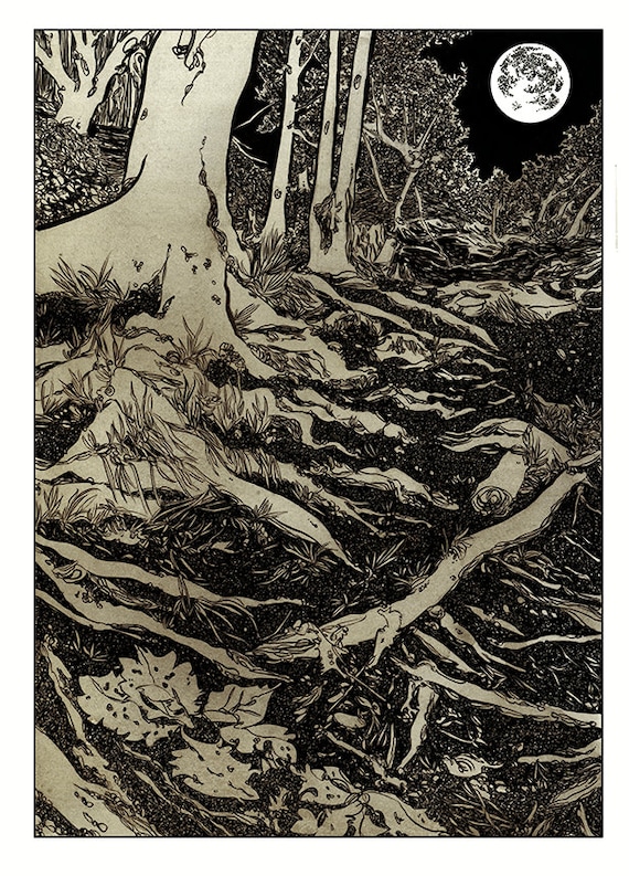 Roots A5 Illustration Art-print Wall Decor of Moonlight in - Etsy