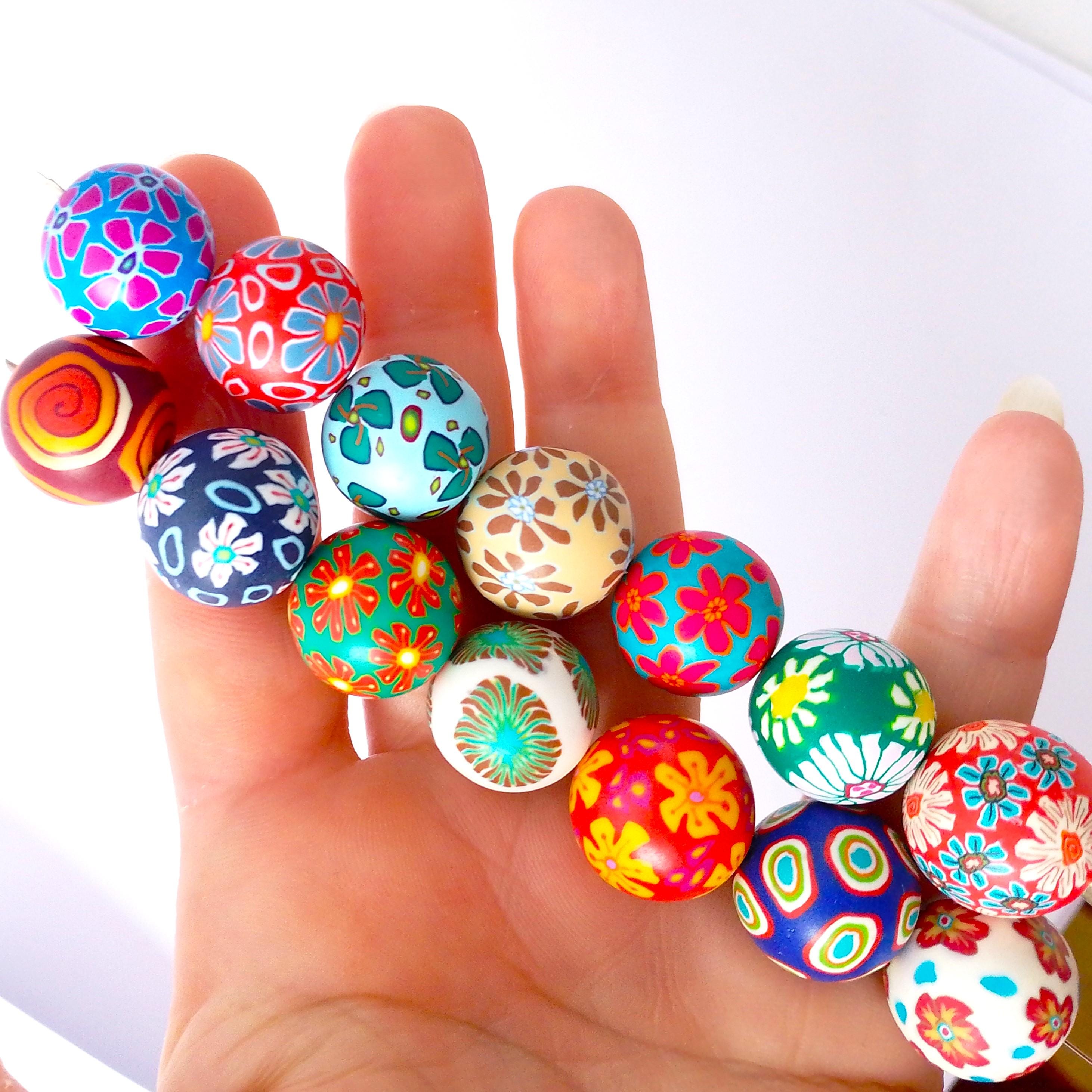 Handmade Big Bead Set From Polymer Clay, Silkshine Beads Fimo Beads ...