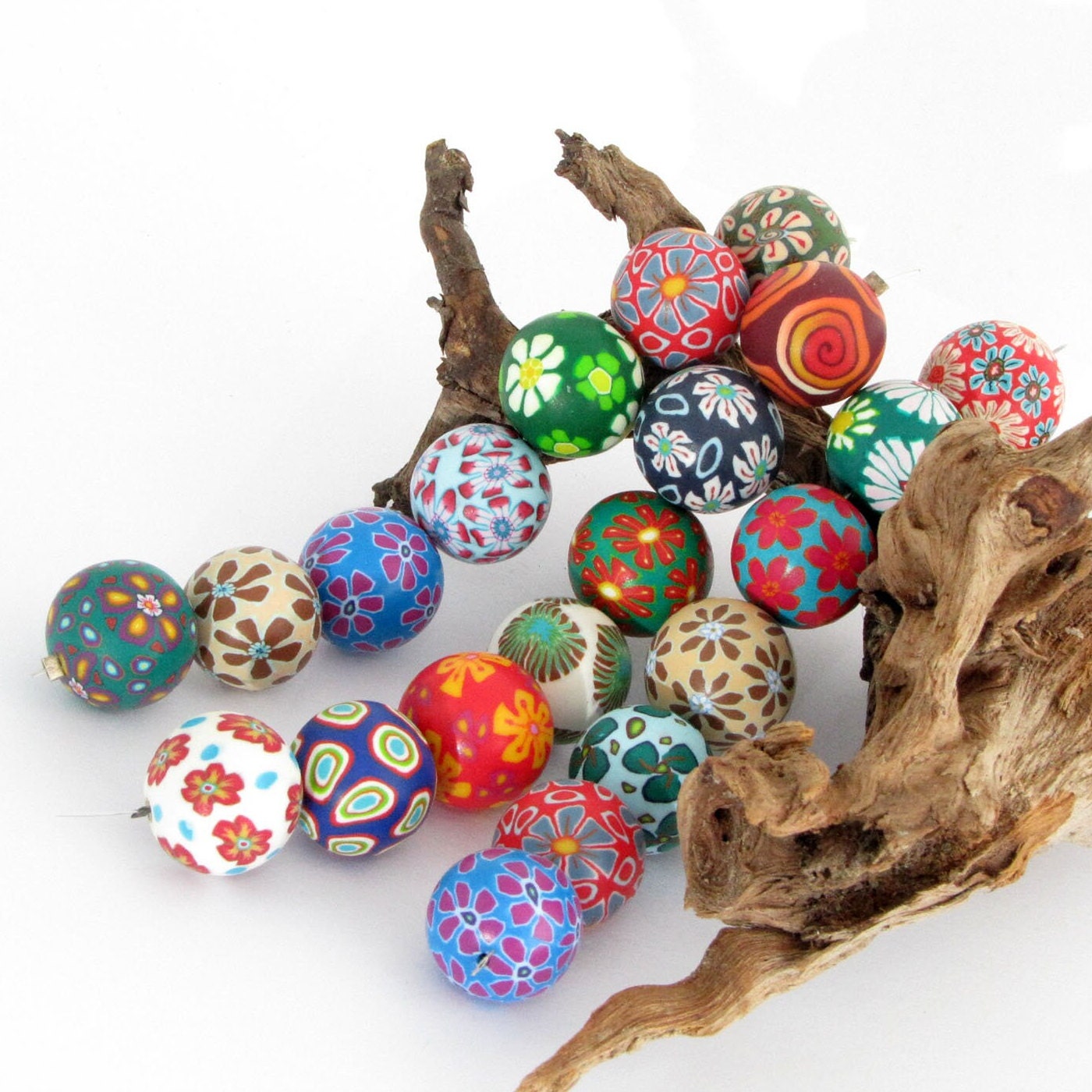 Handmade Big Bead Set From Polymer Clay, Silkshine Beads Fimo Beads ...