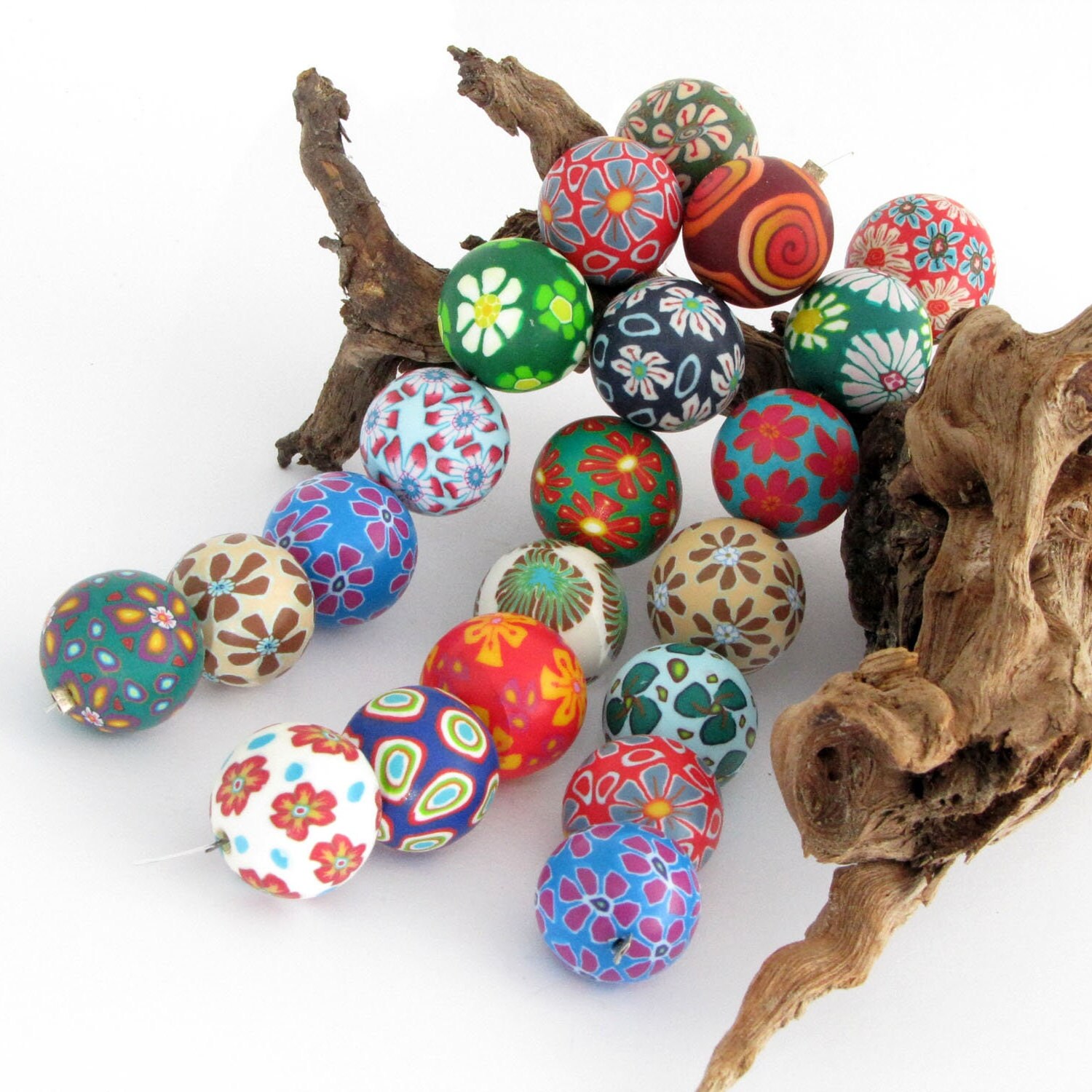 Handmade Big Bead Set From Polymer Clay, Silkshine Beads Fimo Beads ...