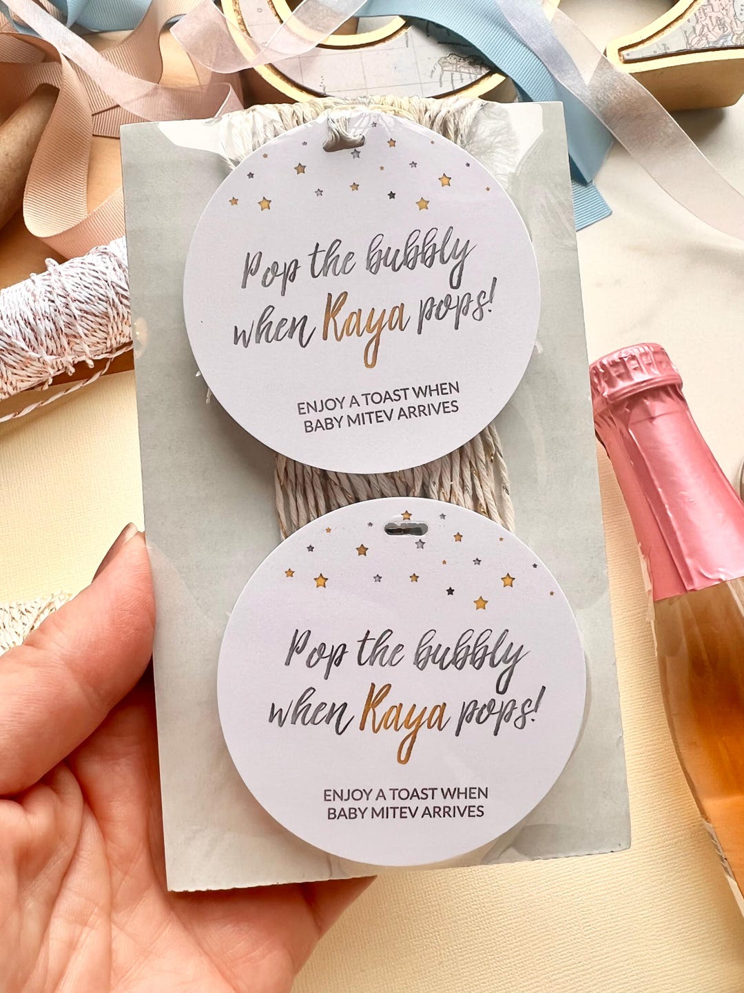 Baby Shower Tags for Mini Champagne, Elegant Baby Shower Favors, Gender ...