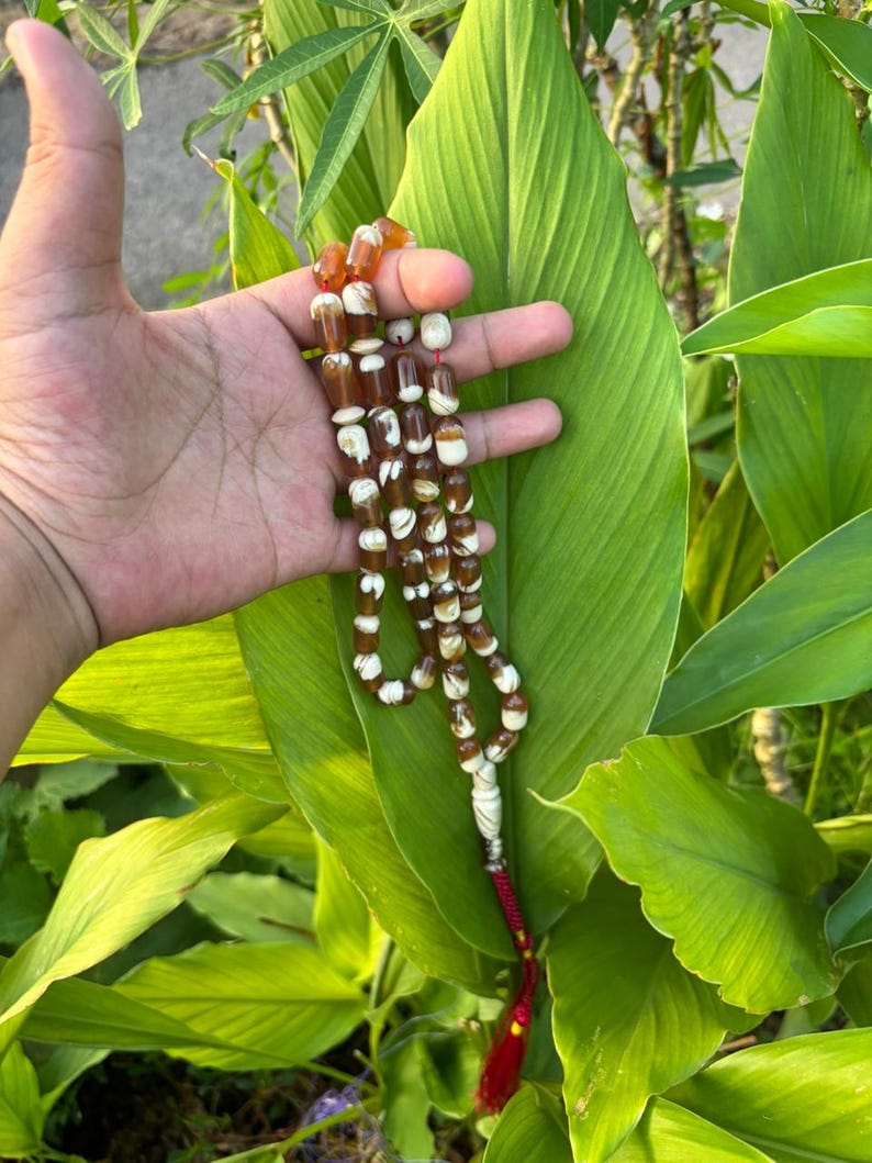 Natural Sumatra Zebra Amber Tasbih – White Yellow Capsule Prayer Beads ...