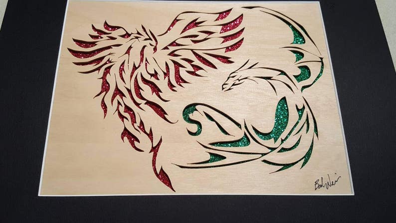 Fighting Phoenix & Dragon, Woodcut. Hand Cut With a Scroll Saw - Etsy UK