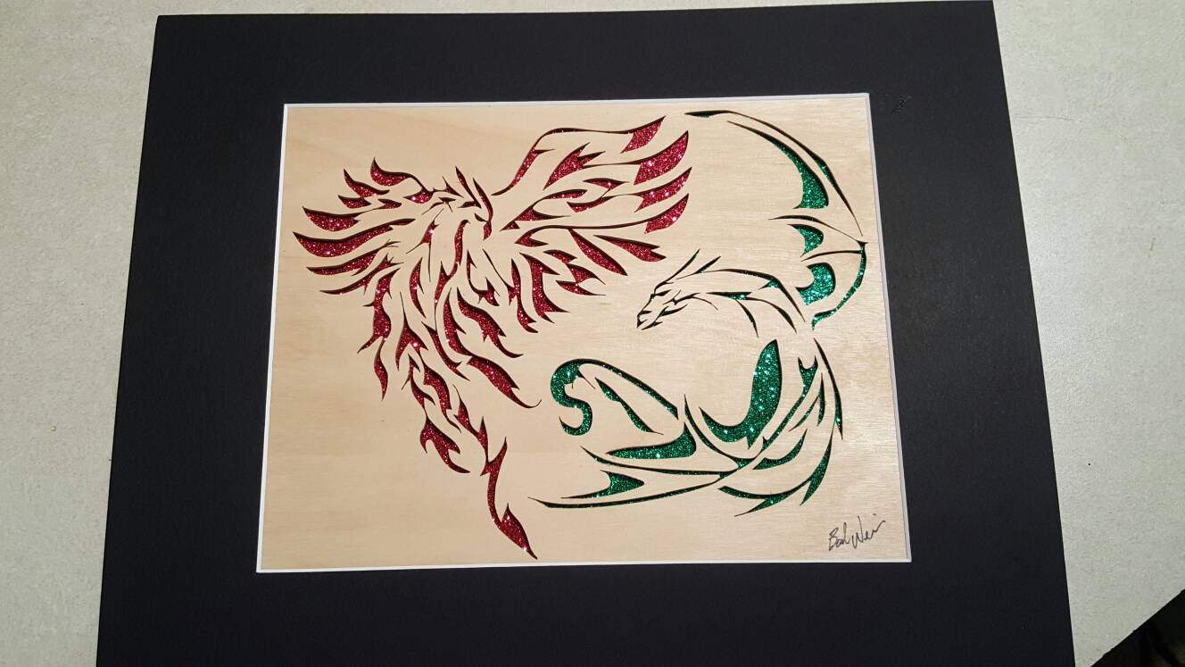 Fighting Phoenix & Dragon, Woodcut. Hand Cut With a Scroll Saw - Etsy