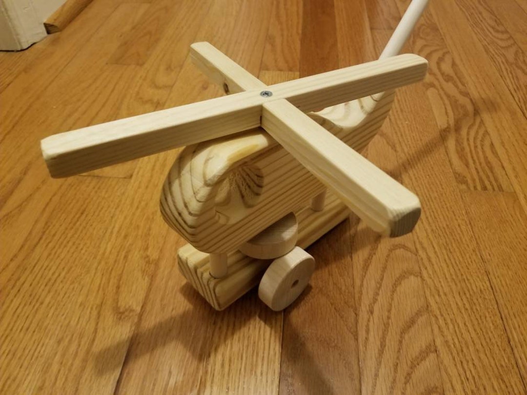 Wooden Helicopter Push Toy: Spinning Propeller, Natural Pine - Etsy