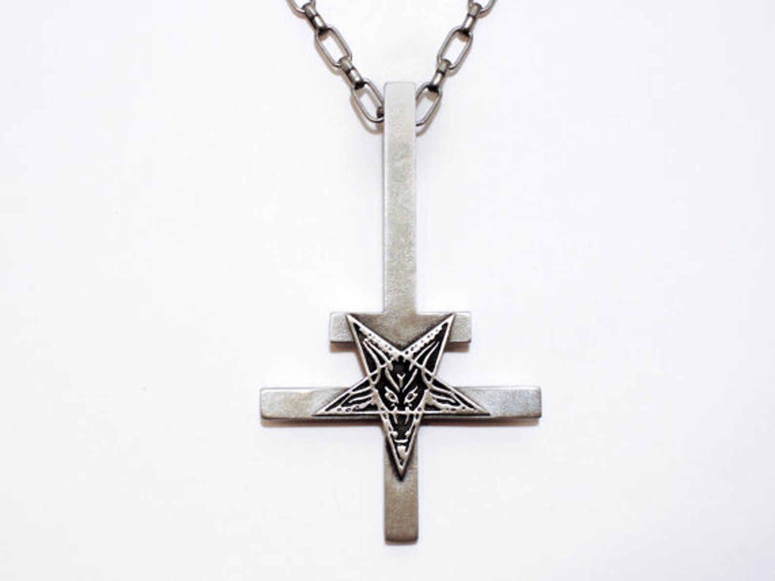 SILVER Inverted Pentagram Cross Ornament / Upside Down Cross Pendant - Etsy
