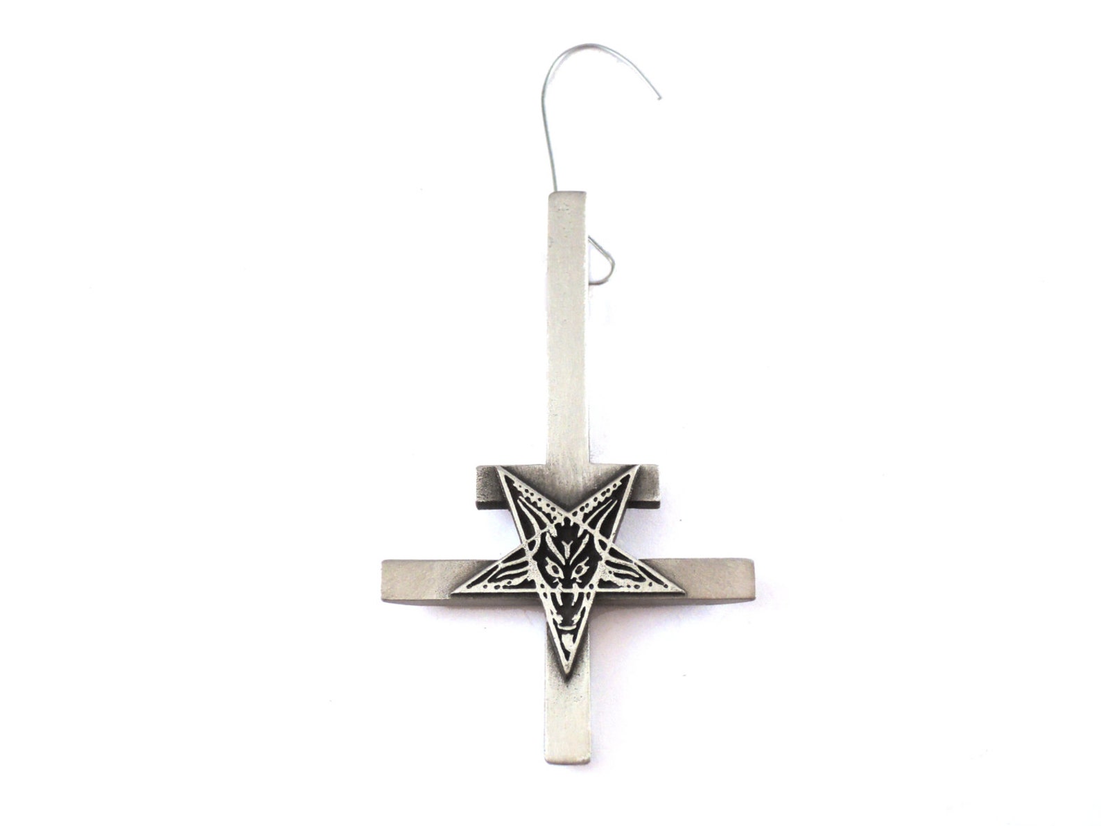 SILVER Inverted Pentagram Cross Ornament / Upside Down Cross Pendant - Etsy