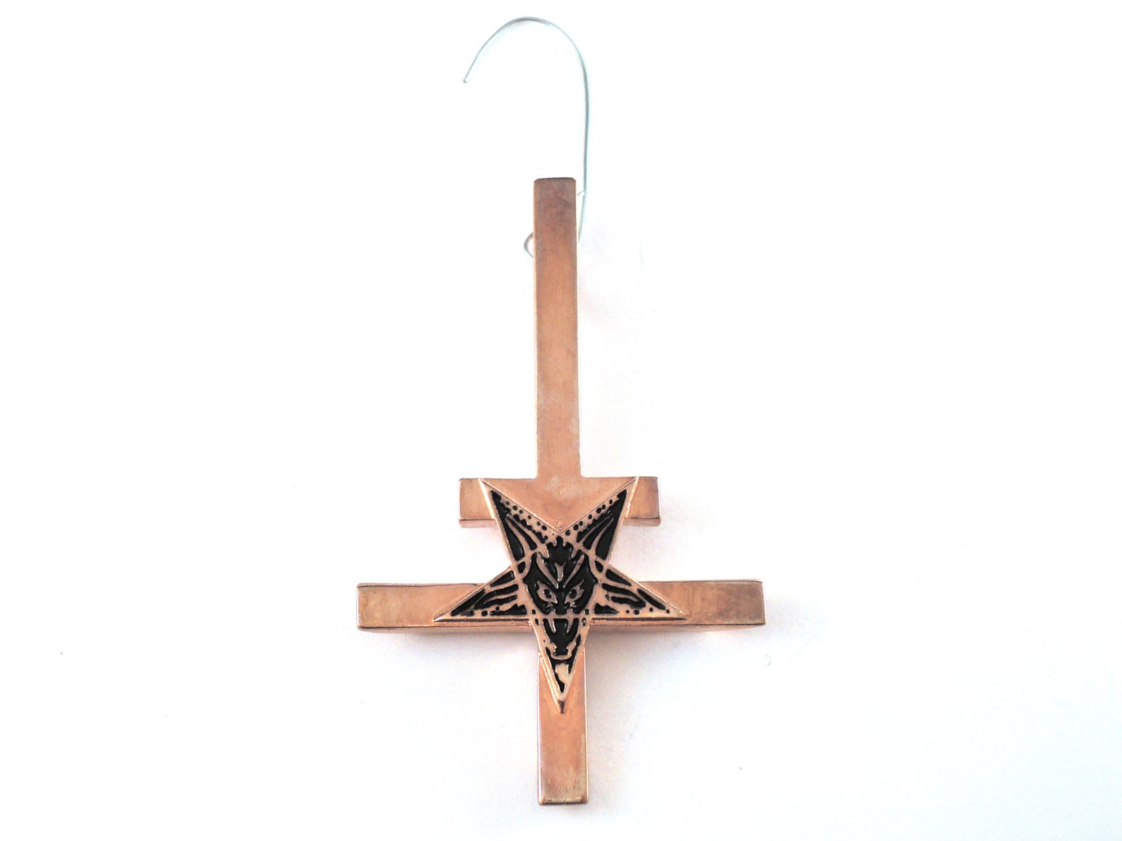 ROSE GOLD Inverted Pentagram Cross Ornament / Upside Down Cross Pendant ...