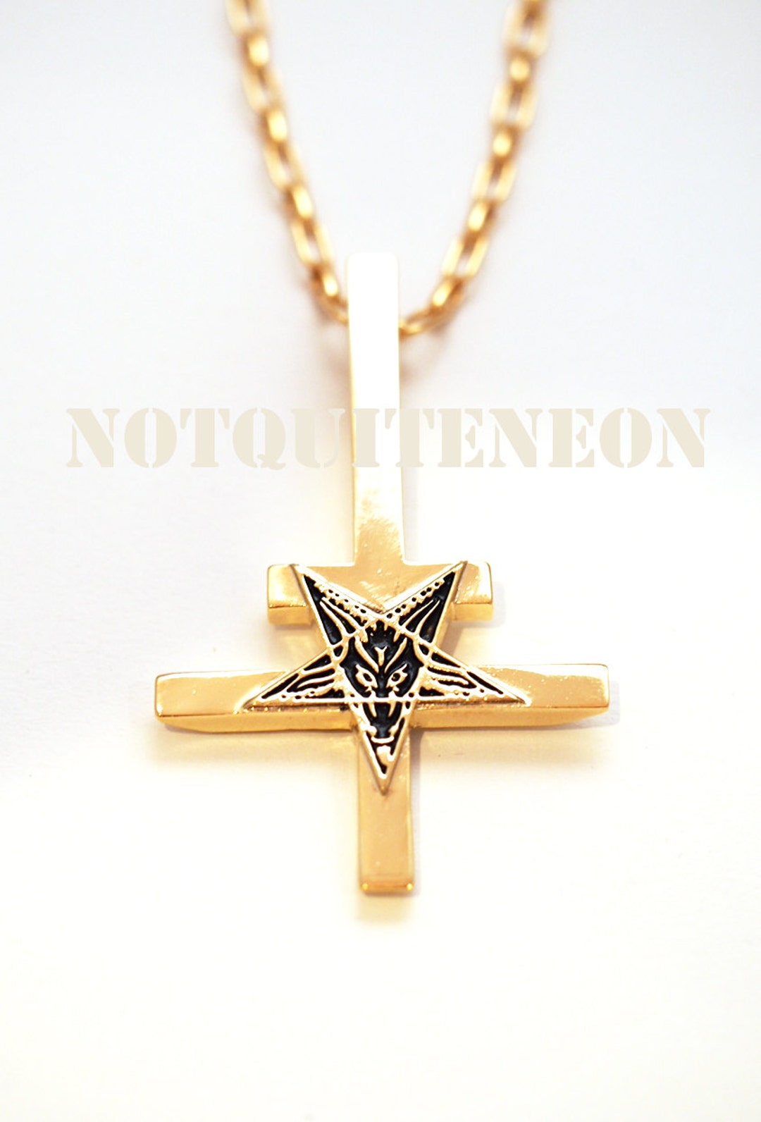 GOLD Plated Inverted Cross Necklace With Gold Plated 30" Chain Upside ...