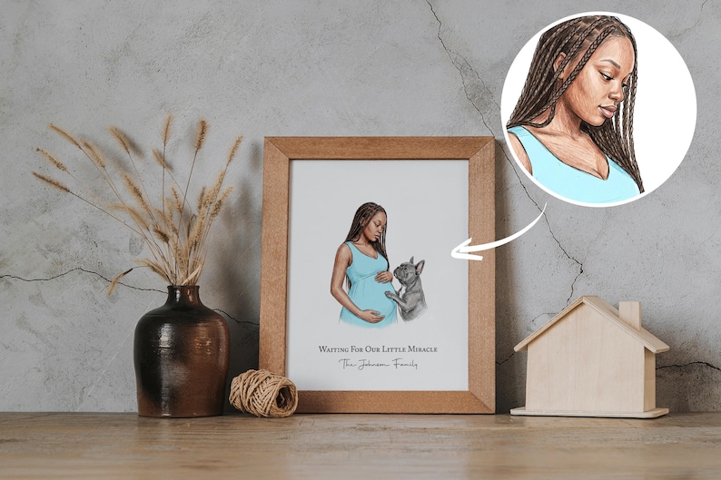 Custom Pregnancy Announcement Portrait, Mom and Pet Portrait ...