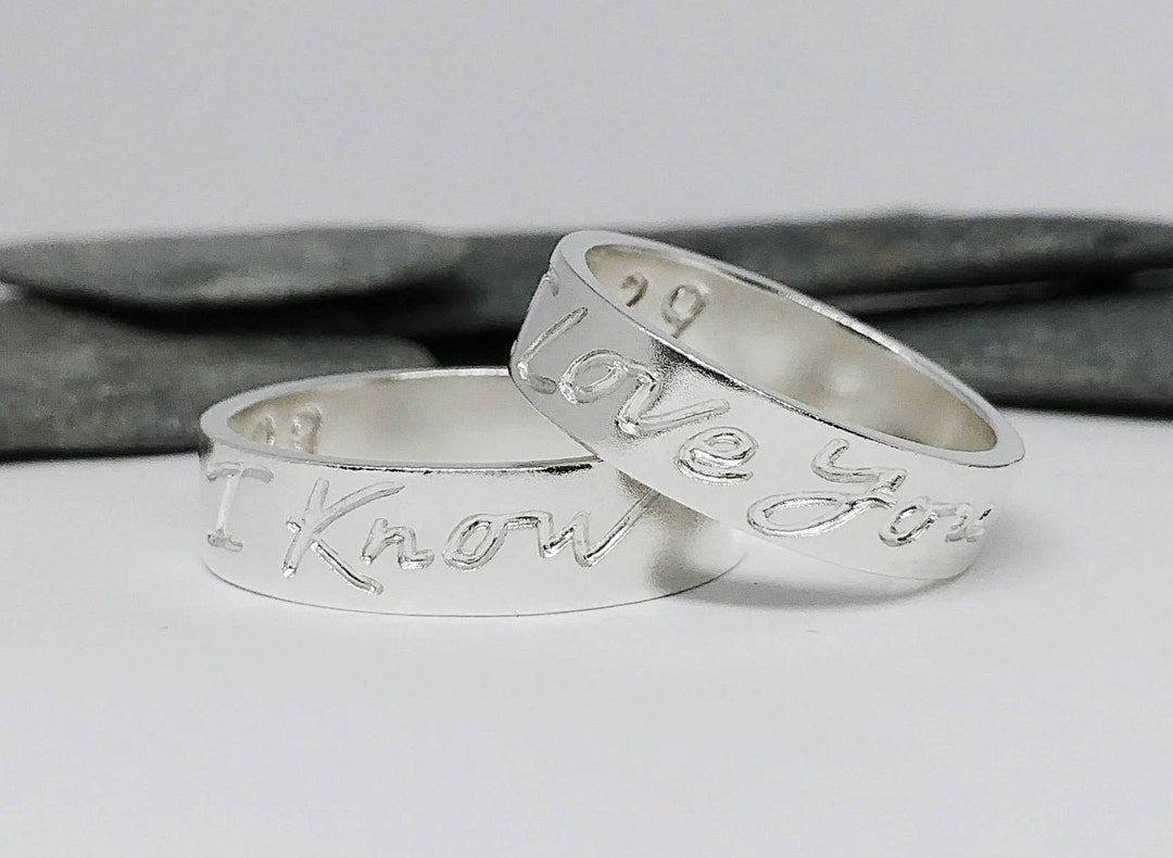 Wedding Band Set. Handwriting. Personalized Wedding Ring Set. Couple ...