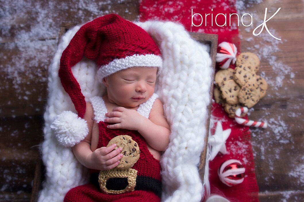 Santa Holiday Outfit Overalls and Hat Knit PATTERN Newborn - Etsy