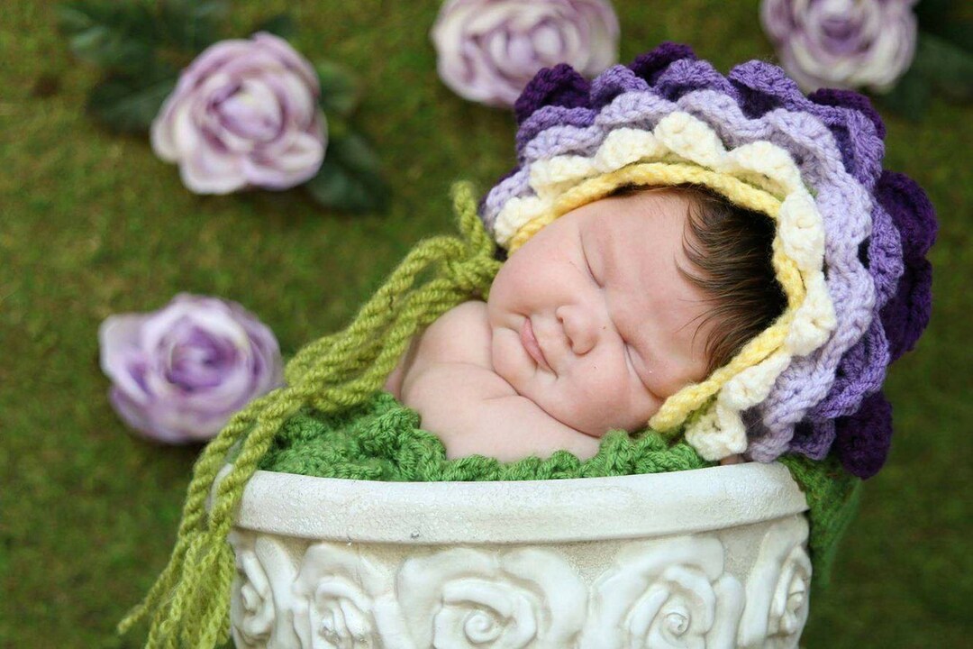 Flower Bonnet Crochet PATTERN Instant Download Newborn to - Etsy