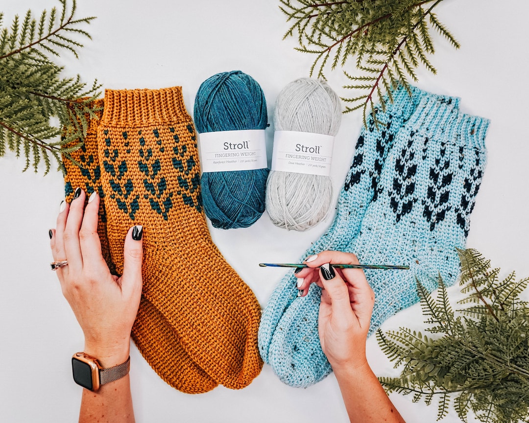 CROCHET PATTERN + VIDEO Vine Colorwork Crochet Sock Pattern, Easy to ...