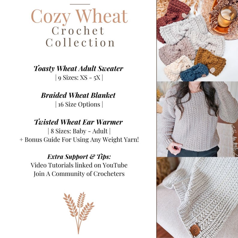 CROCHET PATTERN + VIDEO Collection Cozy Wheat Crochet Pattern Bundle ...