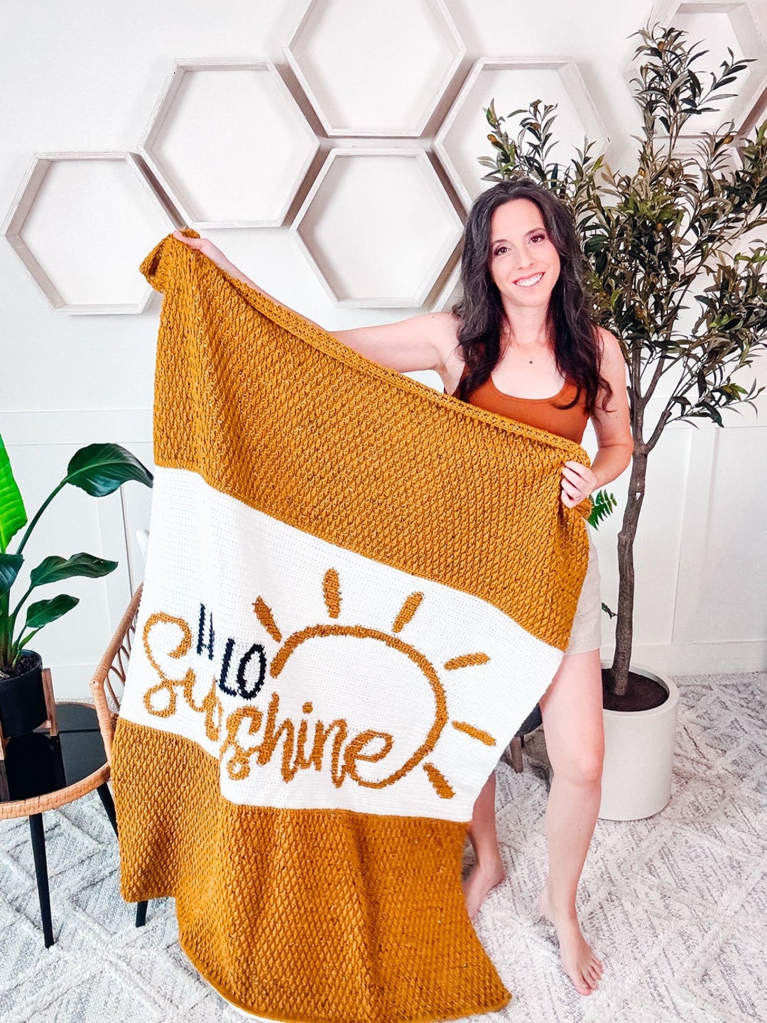 CROCHET PATTERN Hello Sunshine Crochet Blanket & Pillow Pattern. Turn a ...