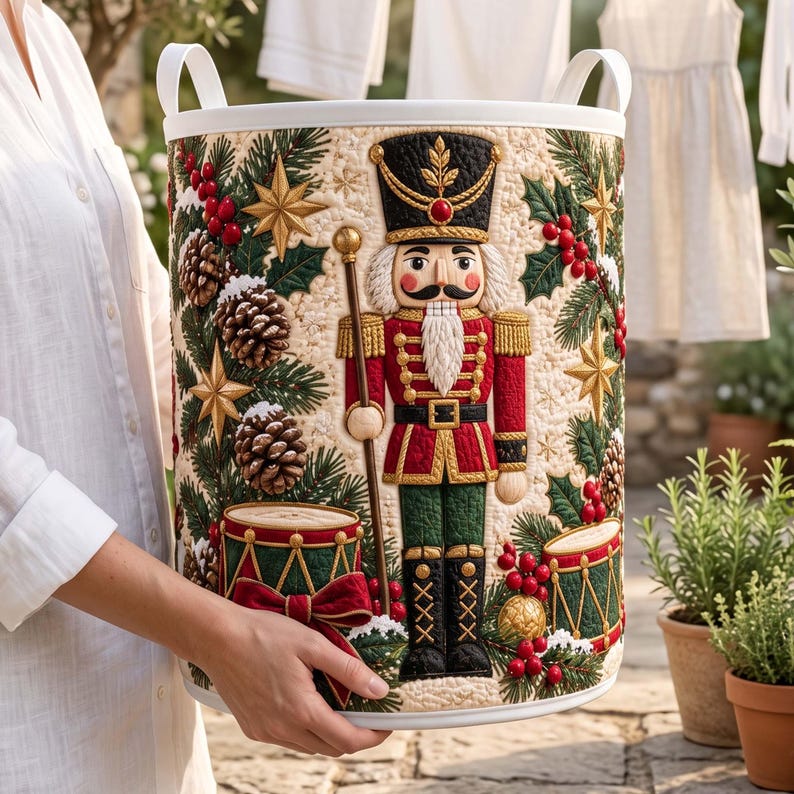 Wooden Toy Soldier Christmas Quilted Laundry Basket: Holiday Fabric ...