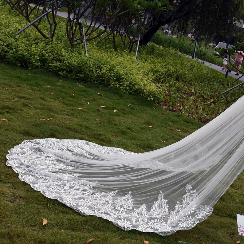 Wedding Lace Veil, Grown Church Veil, Soft Chiffon Bridal Veil With ...