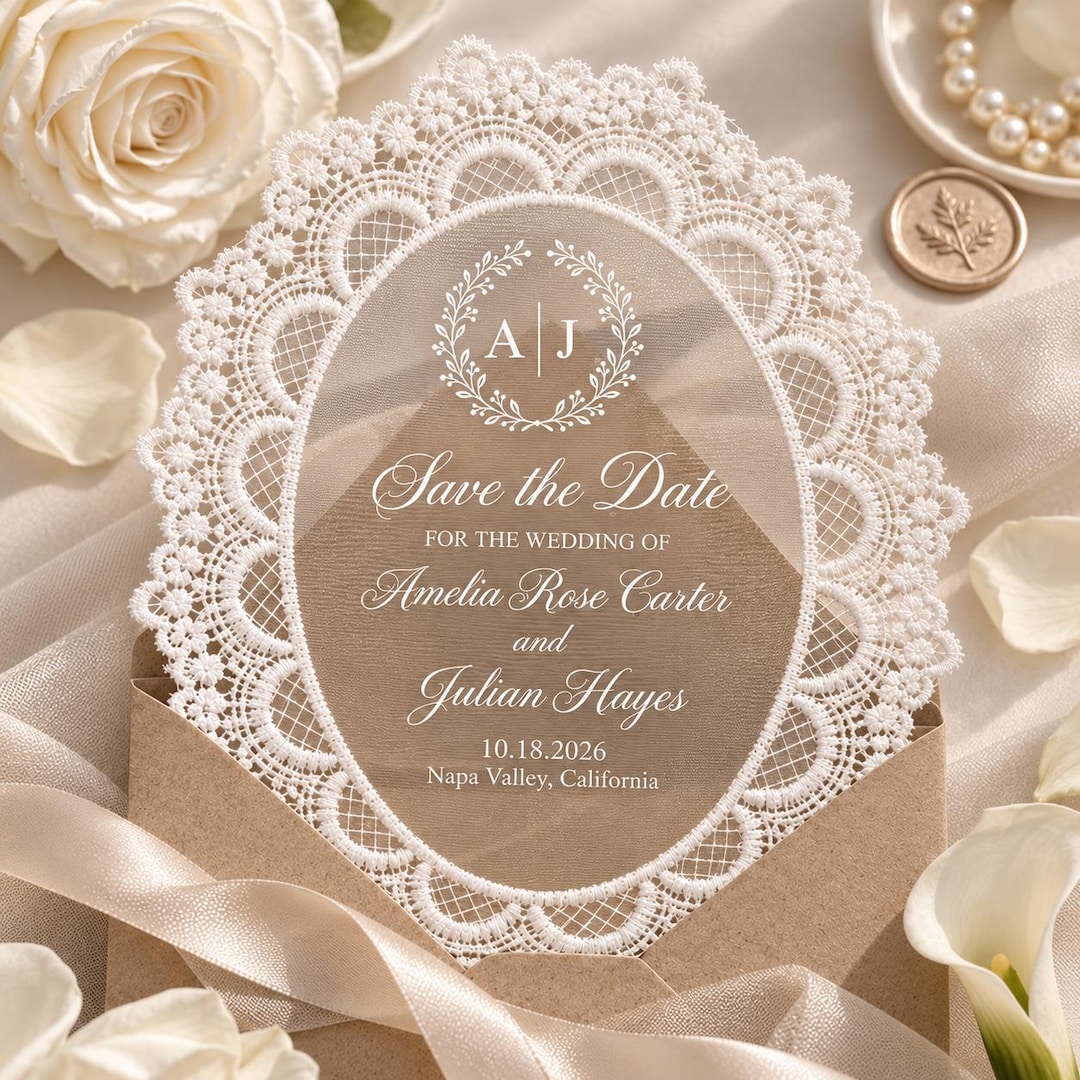 Lace Save the Date, Personalized Lace Wedding Invitation, Custom ...