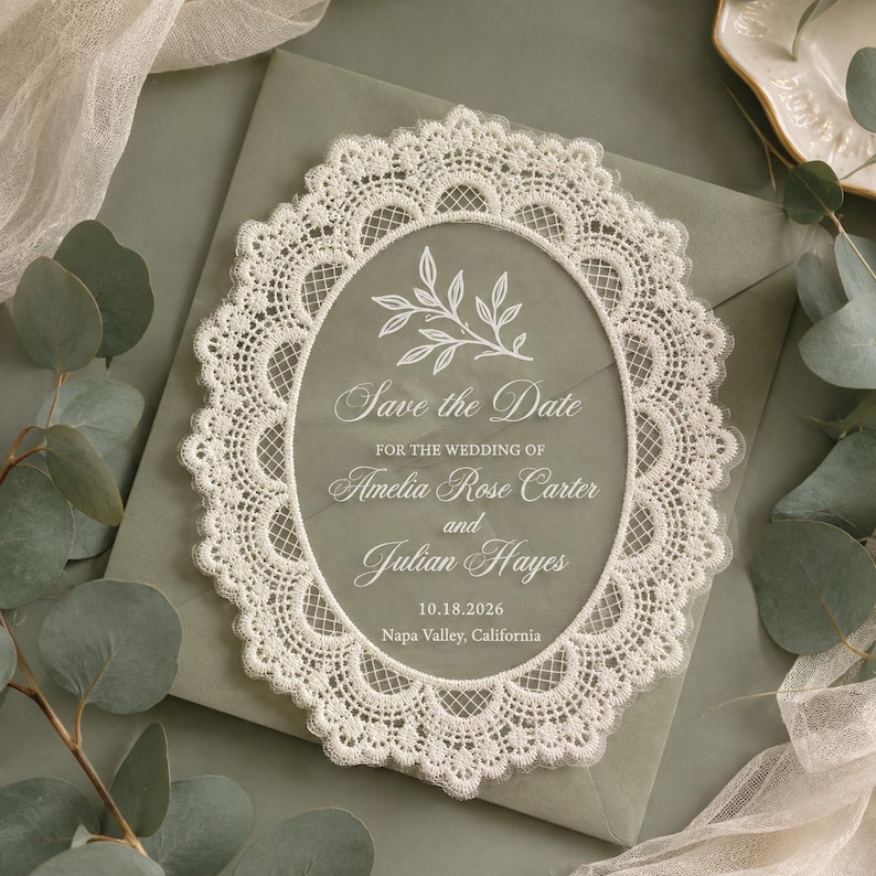 Lace Save the Date, Personalized Lace Wedding Invitation, Custom ...