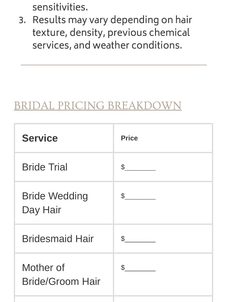 Bridal Hairstylist Contract Template, Editable Canva Wedding Agreement ...
