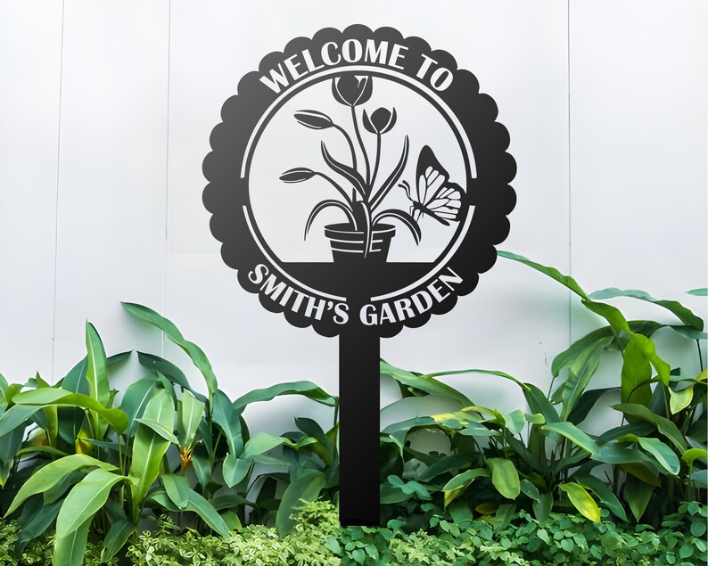 Welcome Yard Stake Metal Sign, Garden Stake, Garden Art, Metal Yard Art ...