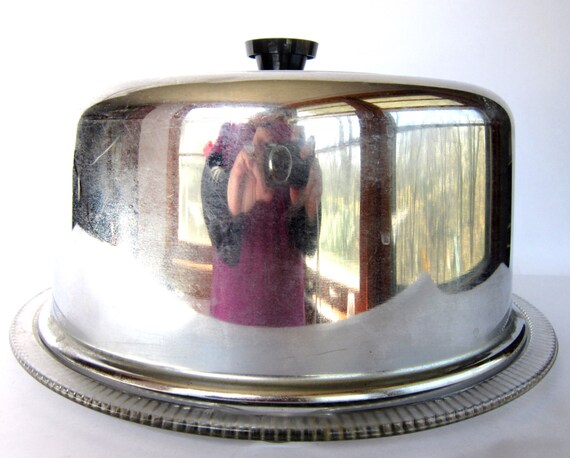 Items similar to Mid-Century Chrome Cake Saver with Glass Plate, Cake ...
