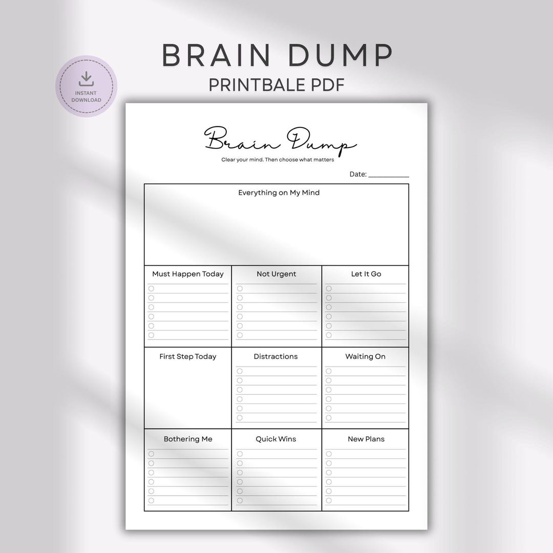Brain Dump Printable PDF | ADHD Brain Dump Planner | Daily Thoughts ...