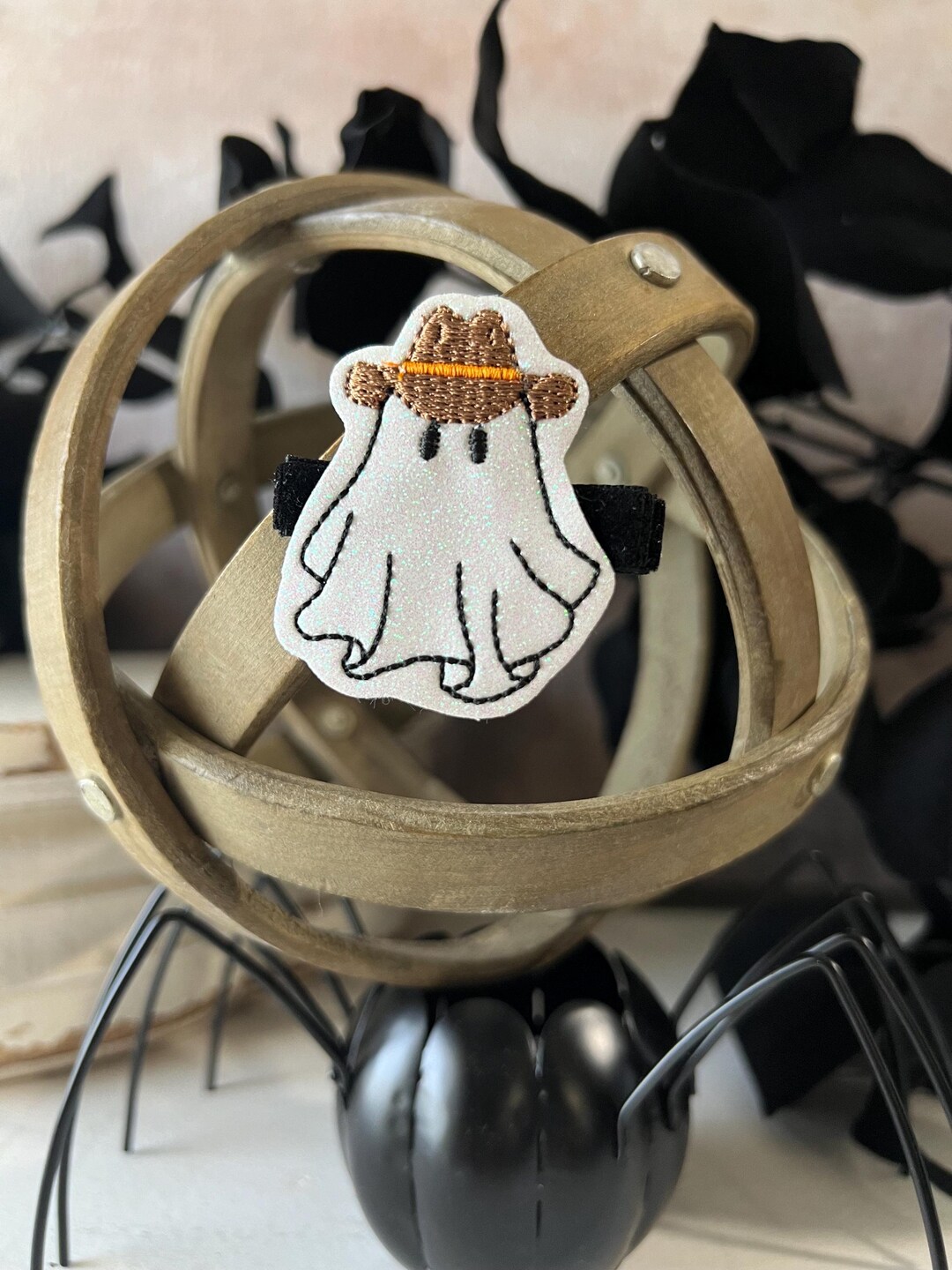 Dainty Glittery Ghost Cowboy Bow Cliphalloween Bows - Etsy
