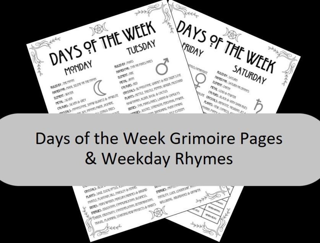 Days of the Week Correspondences & Weekday Rhymes Printable Grimoire ...