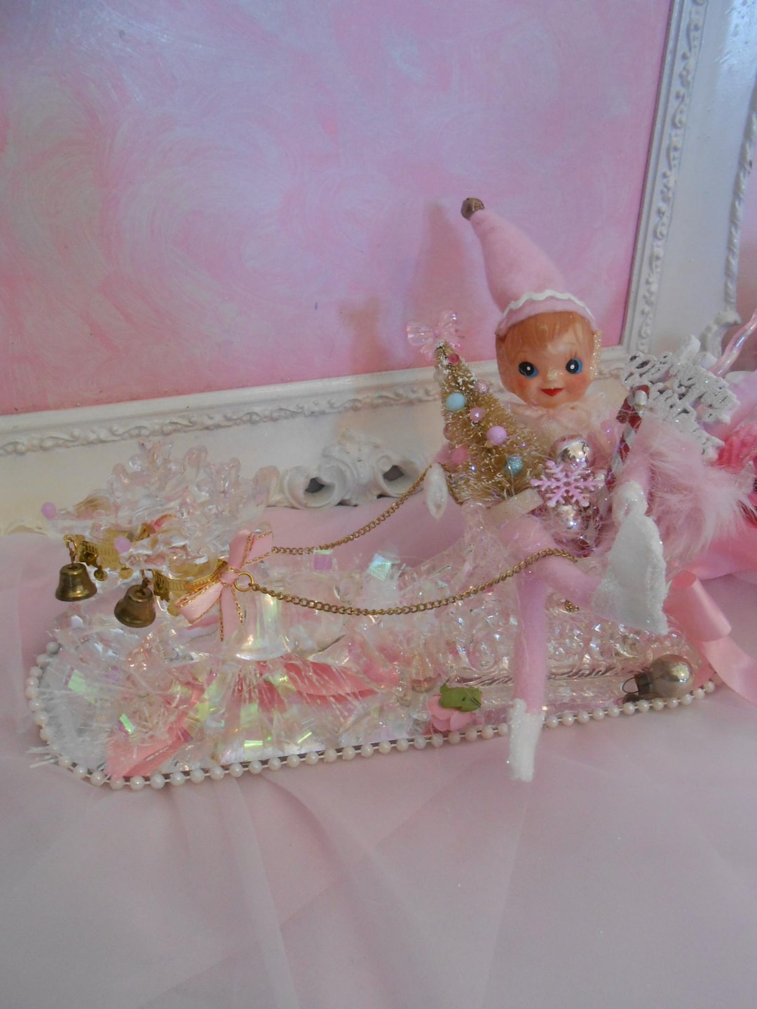 Adorable Pixie Pixie Tiny Sleigh Pink Christmas Decor - Etsy