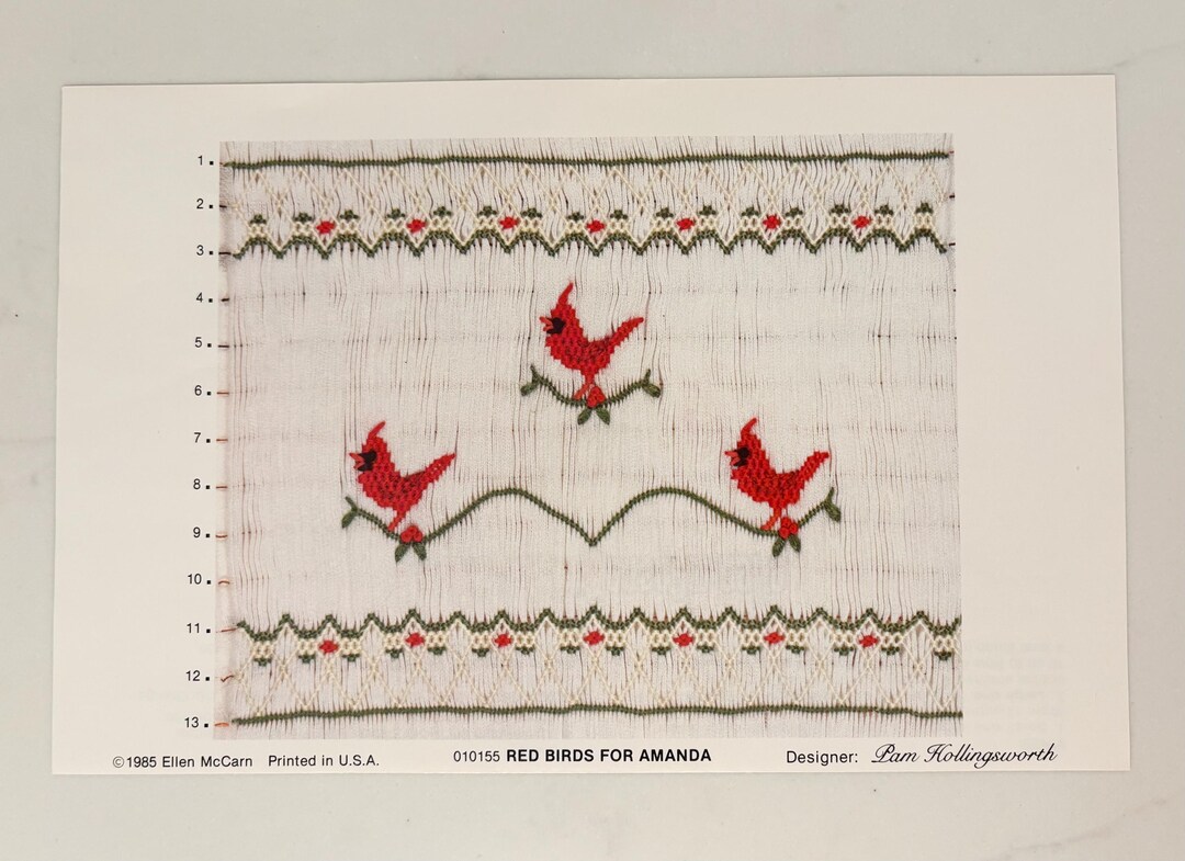 Red Birds for Amanda Smocking Patterns by Ellen Mccarn, Vintage, 1985 ...
