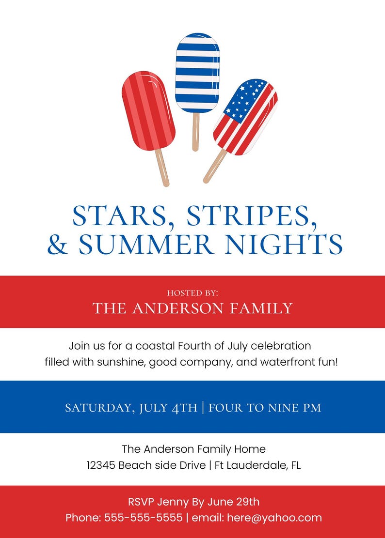 Fourth of July Invitation Template | Red, White, and Blue Party ...