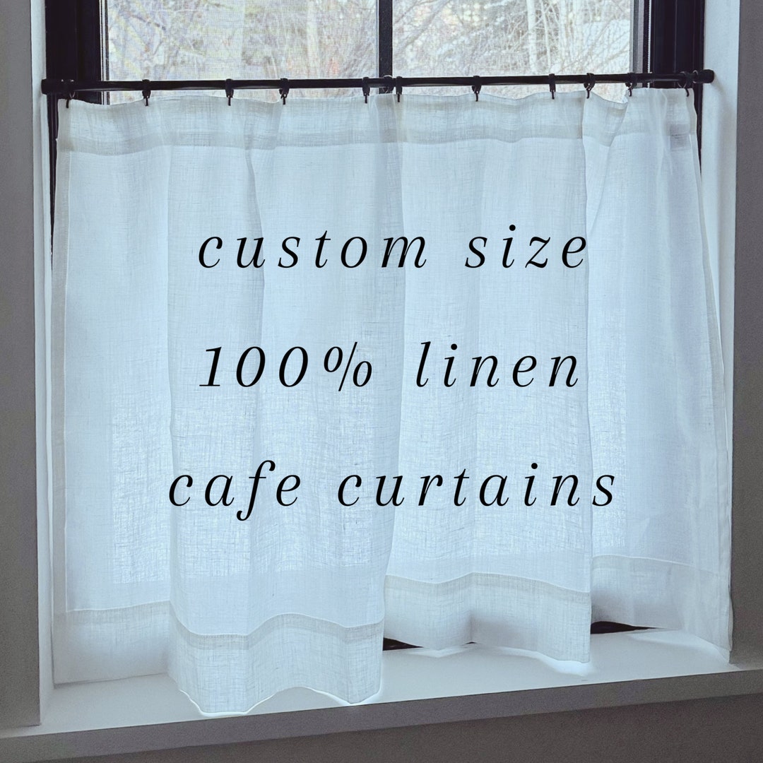 Custom 100% Linen Cafe Curtains - Gathered Cafe Curtains Made to Your ...