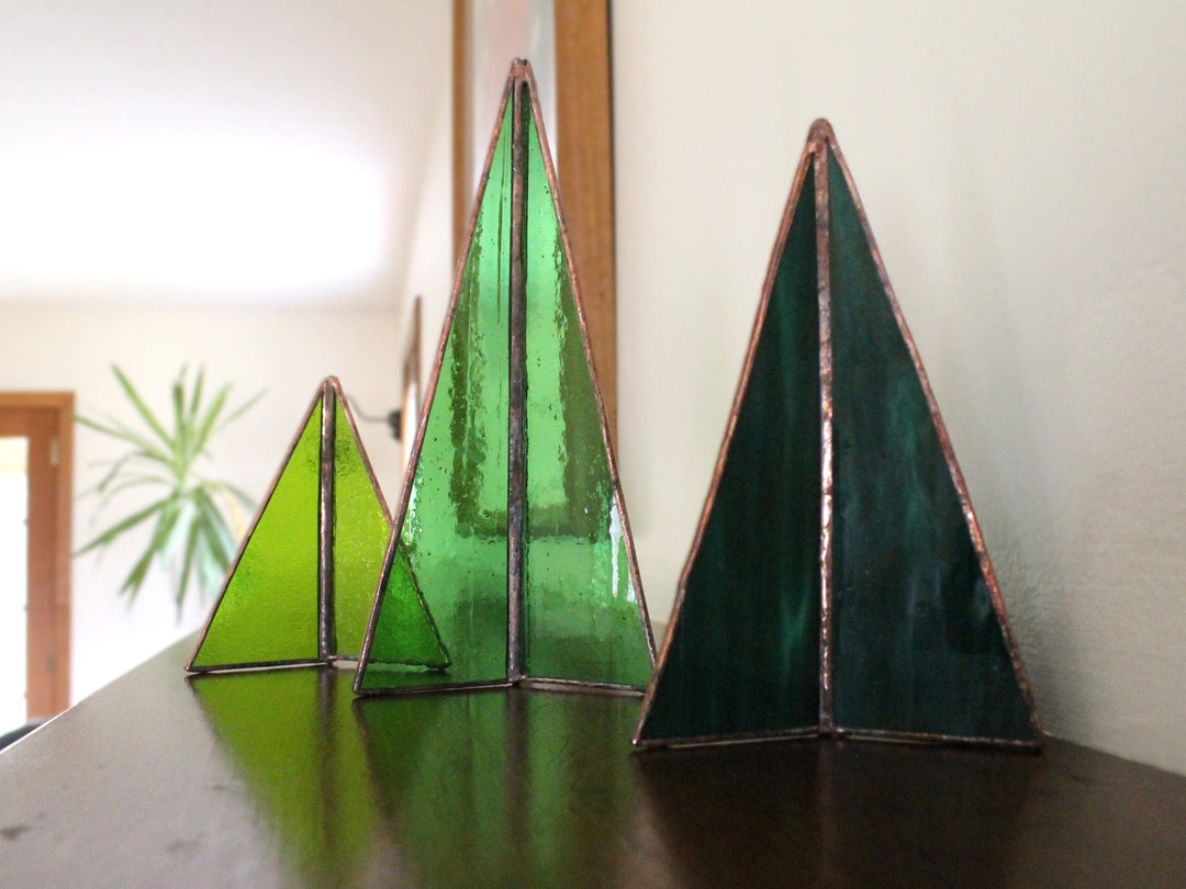 Modern Stained Glass Trees Stained Glass Decor or Gift Set of 3 with ...