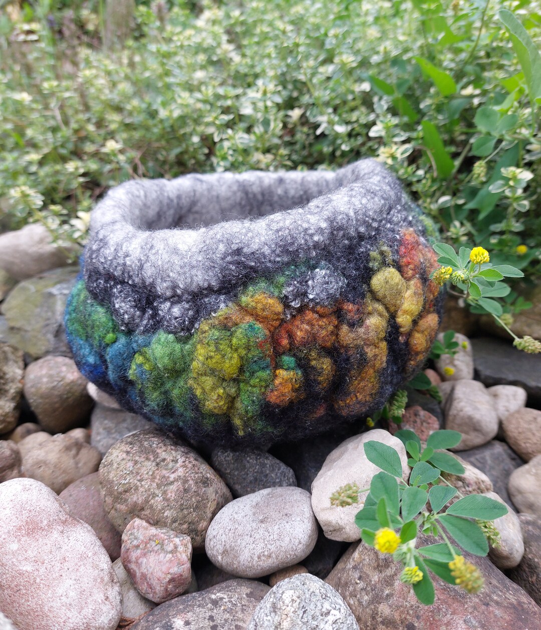 Handmade Wool Felted Bowl: Fiber Art Table Centerpiece. Housewarming ...