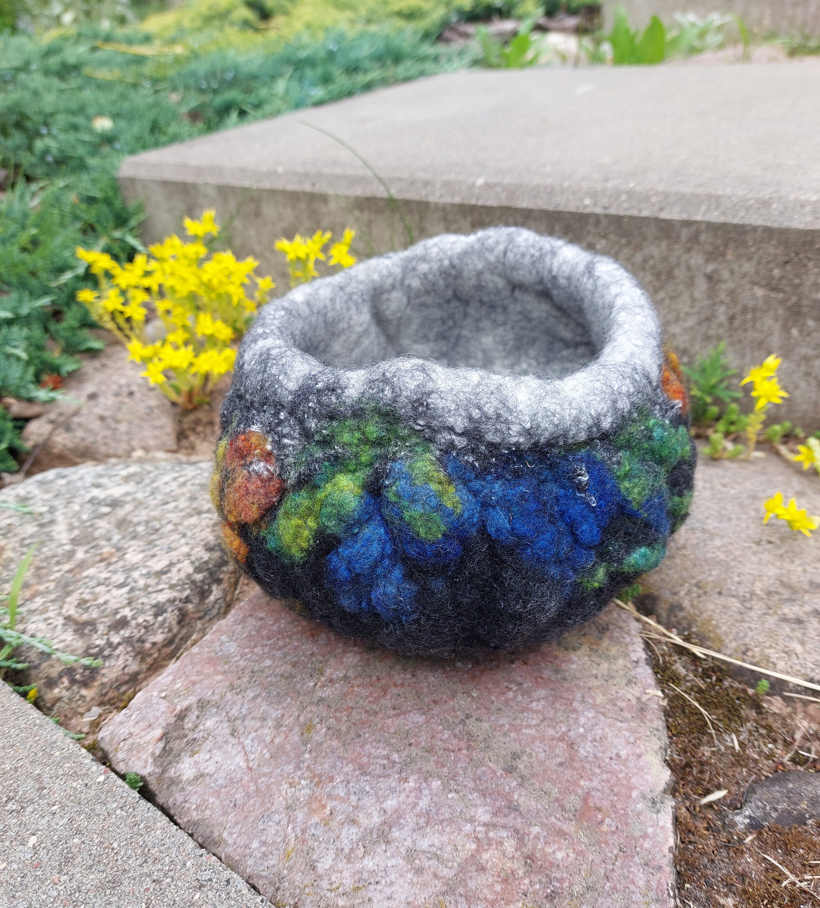 Handmade Wool Felted Bowl: Fiber Art Table Centerpiece. Housewarming ...