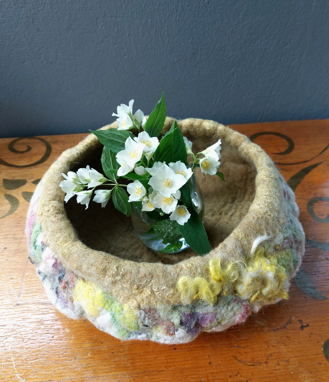 Felted Wool Art Bowl: Pastel Boho Home Decor, Handmade Vessel ...